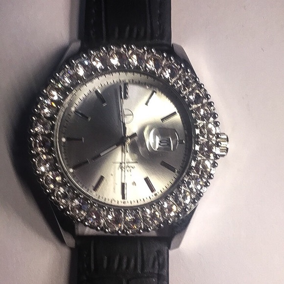Accessories | Techno Pave Black And Silver Watch | Poshmark
